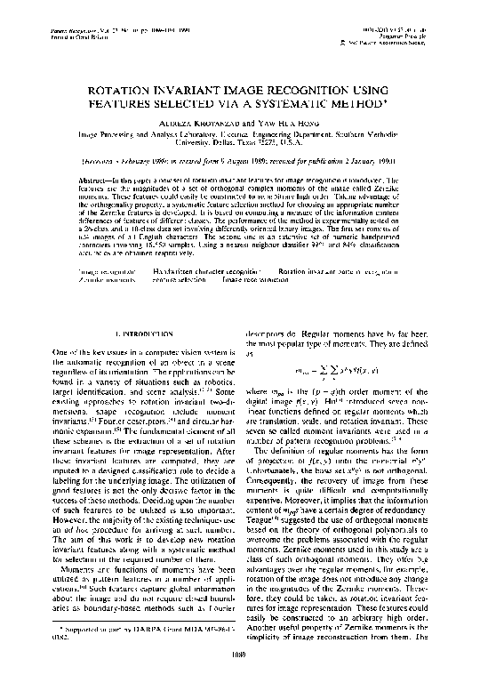 Pdf Rotation Invariant Image Recognition Using Features Selected Via A Systematic Method