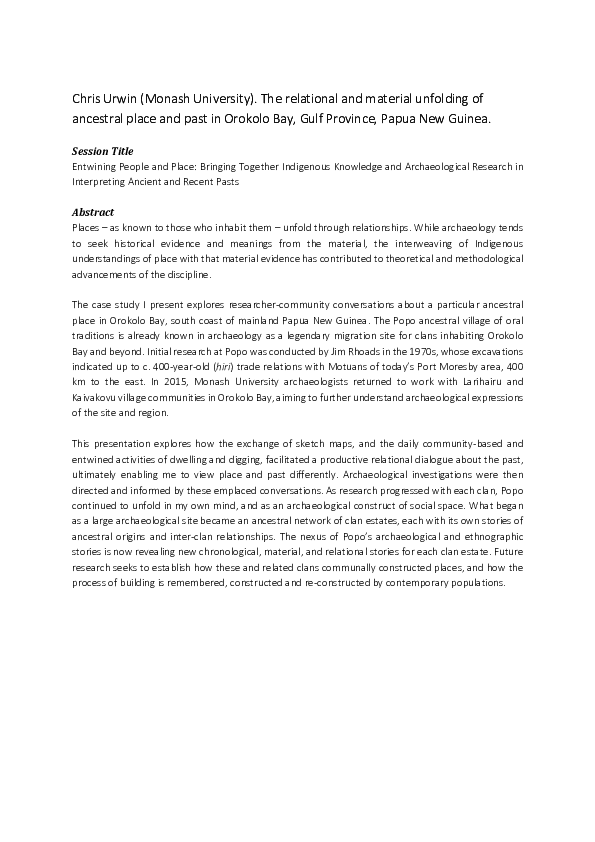 (PDF) Chris Urwin. The relational and material unfolding of ancestral ...