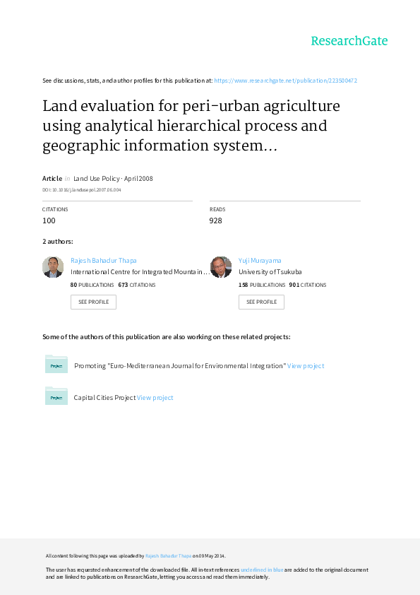 (PDF) Land evaluation for peri-urban agriculture using analytical ...