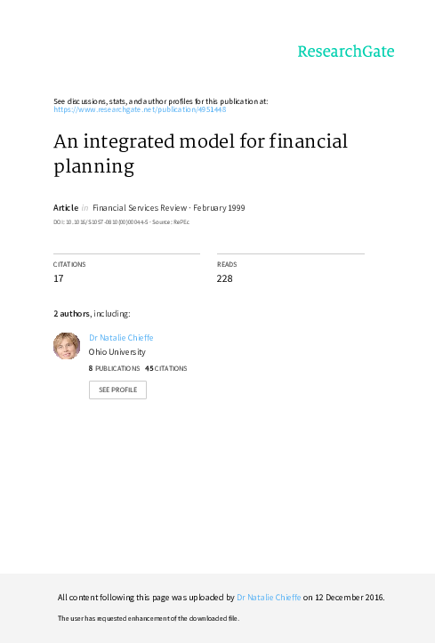 (PDF) An integrated model for financial planning