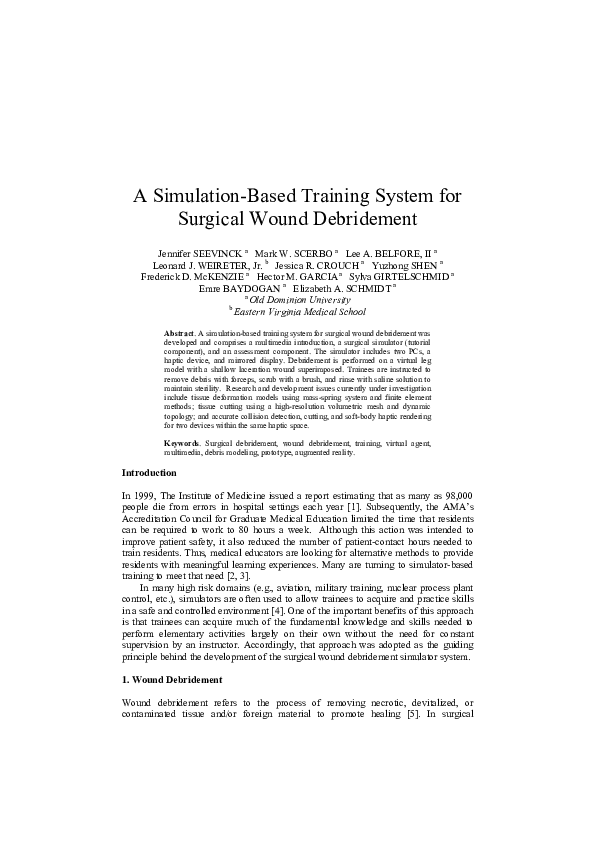 (PDF) A simulation-based training system for surgical wound debridement