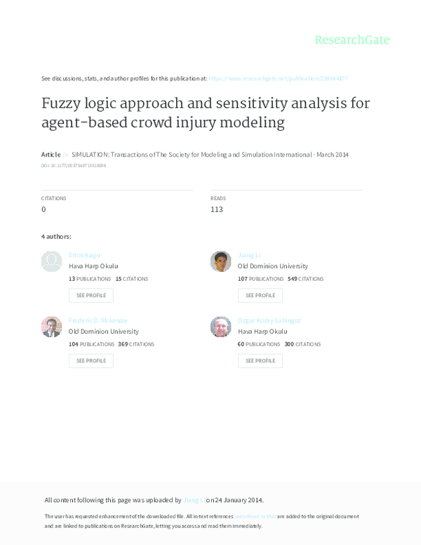 (PDF) Fuzzy logic approach and sensitivity analysis for agent-based crowd injury modeling