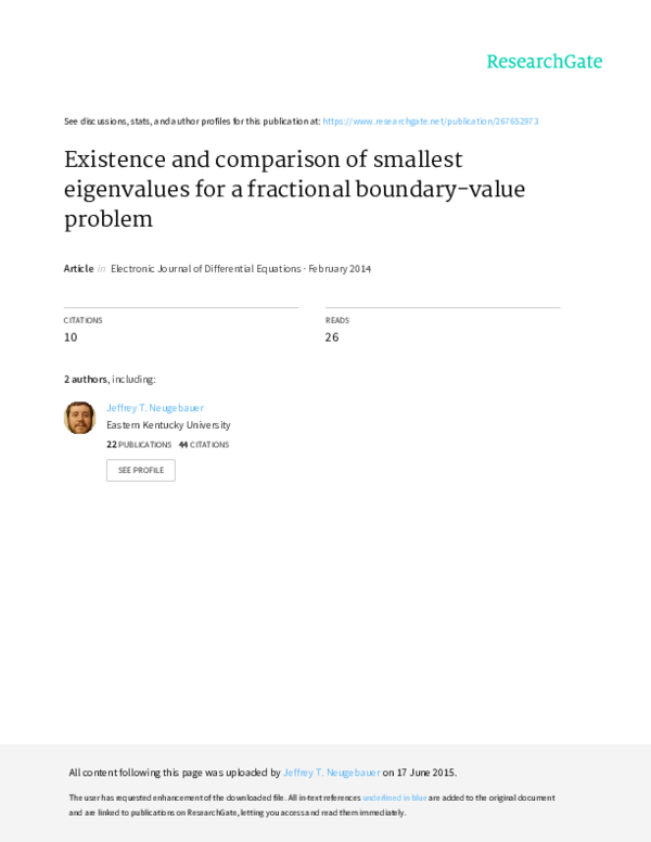 (PDF) Existence and comparison of smallest eigenvalues for a fractional boundary-value problem