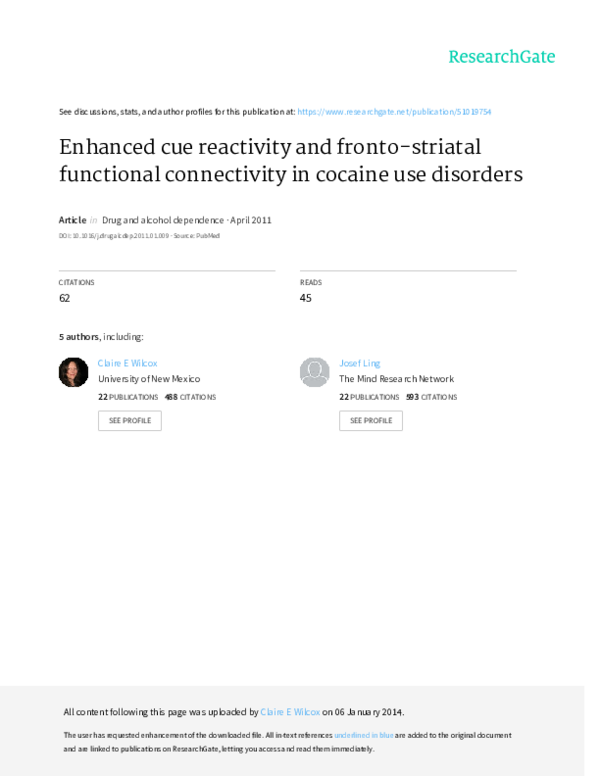 Pdf Enhanced Cue Reactivity And Fronto Striatal Functional