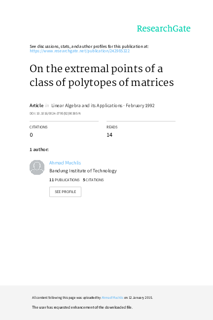 (PDF) On the extremal points of a class of polytopes of matrices