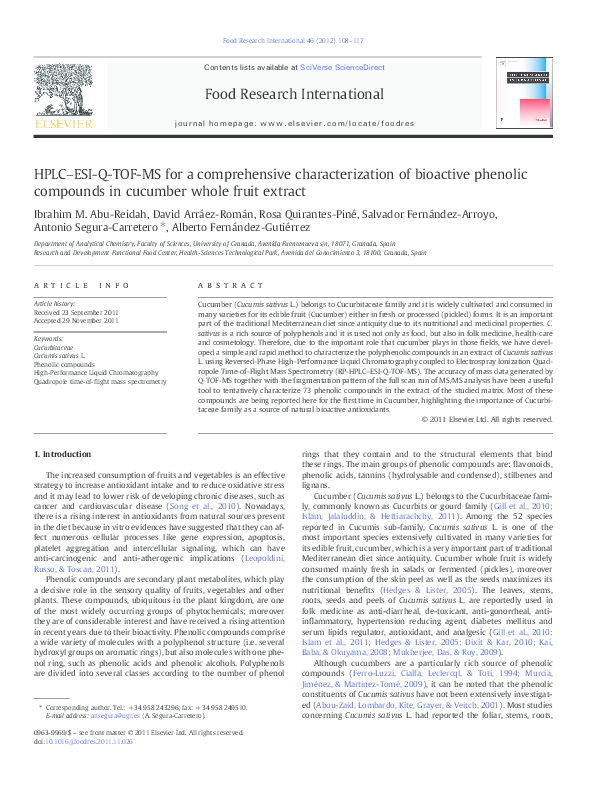 (PDF) HPLC―ESI-Q-TOF-MS for a comprehensive characterization of bioactive phenolic compounds in ...