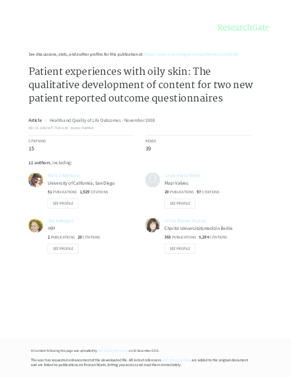 (PDF) Patient experiences with oily skin: The qualitative development ...