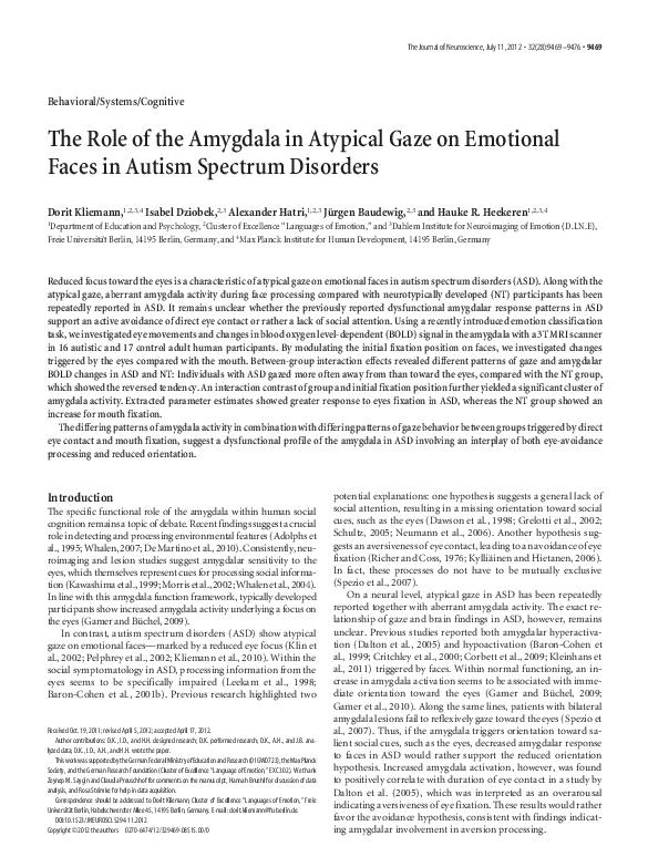(PDF) The Role of the Amygdala in Atypical Gaze on Emotional Faces in ...
