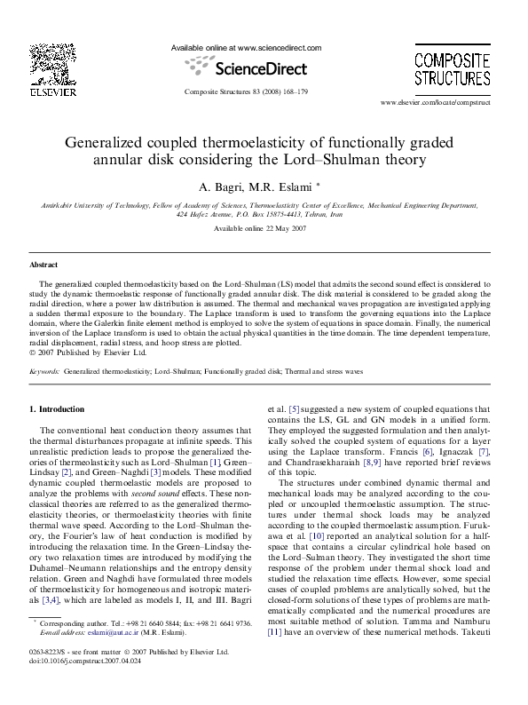 Pdf Generalized Coupled Thermoelasticity Of Functionally Graded Annular Disk Considering The