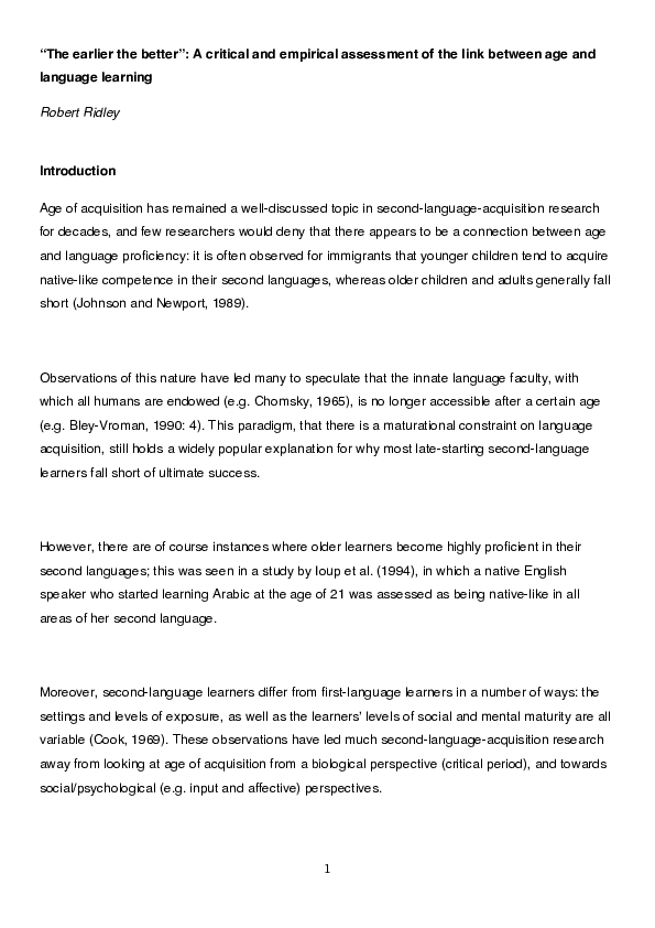 (PDF) " The earlier the better ": A critical and empirical assessment ...