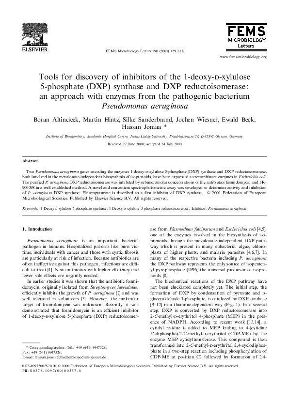 (PDF) Tools for discovery of inhibitors of the 1‐deoxy‐D‐xylulose 5 ...
