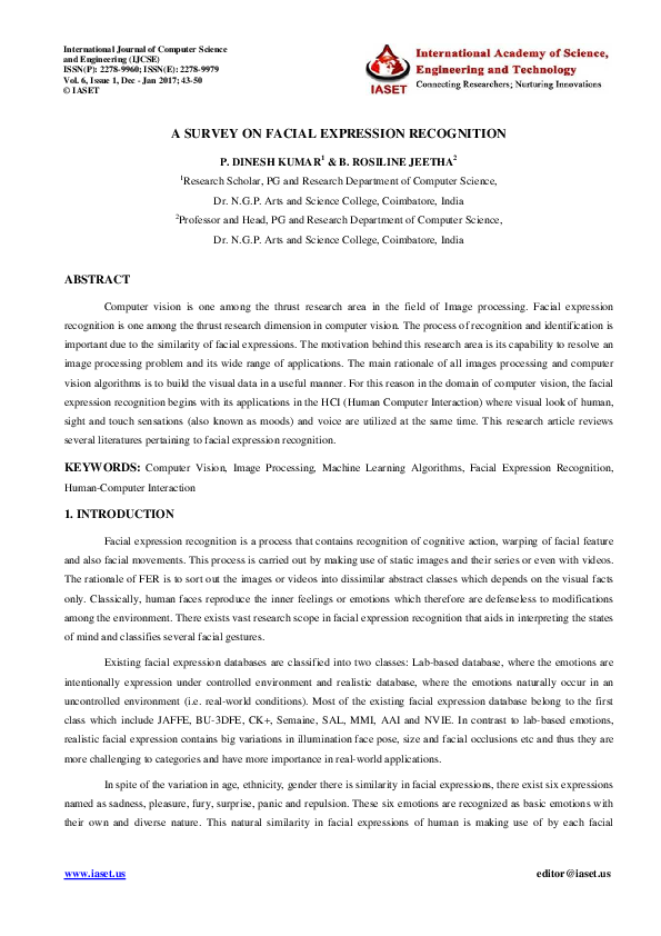 (PDF) Survey of Facial Expression Recognition Techniques