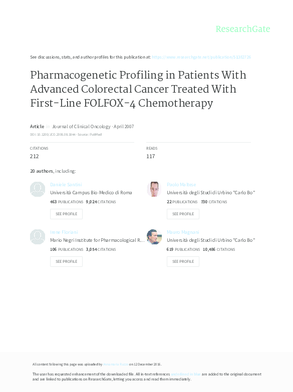 (PDF) Pharmacogenetic profiling in patients with advanced colorectal ...
