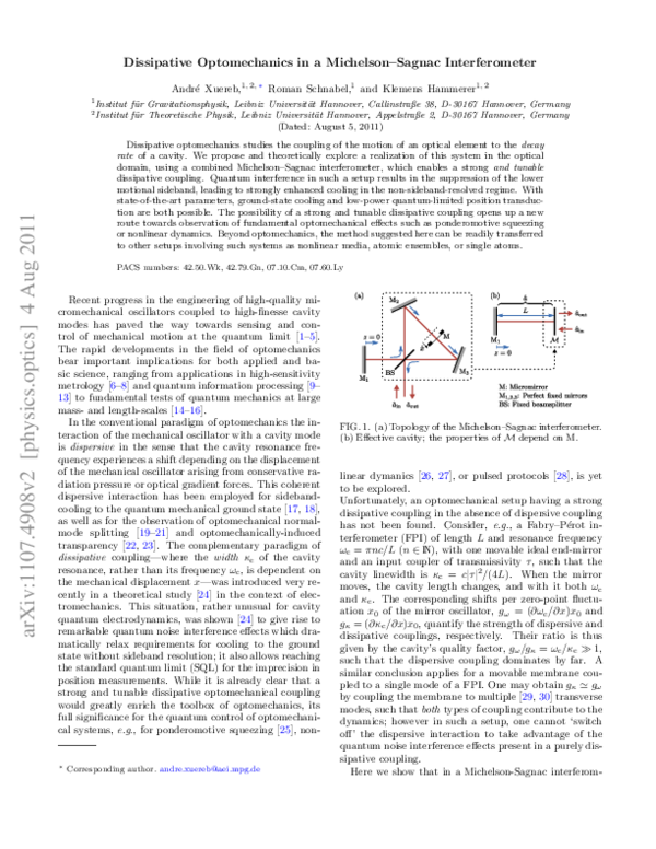 (PDF) Dissipative Optomechanics in a Michelson--Sagnac Interferometer