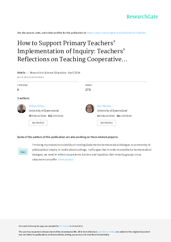 (PDF) How to Support Primary Teachers’ Implementation of Inquiry ...