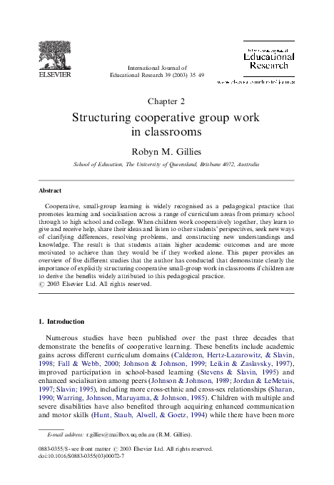(PDF) Structuring cooperative group work in classrooms (PDF) Structuring cooperative group work in classrooms