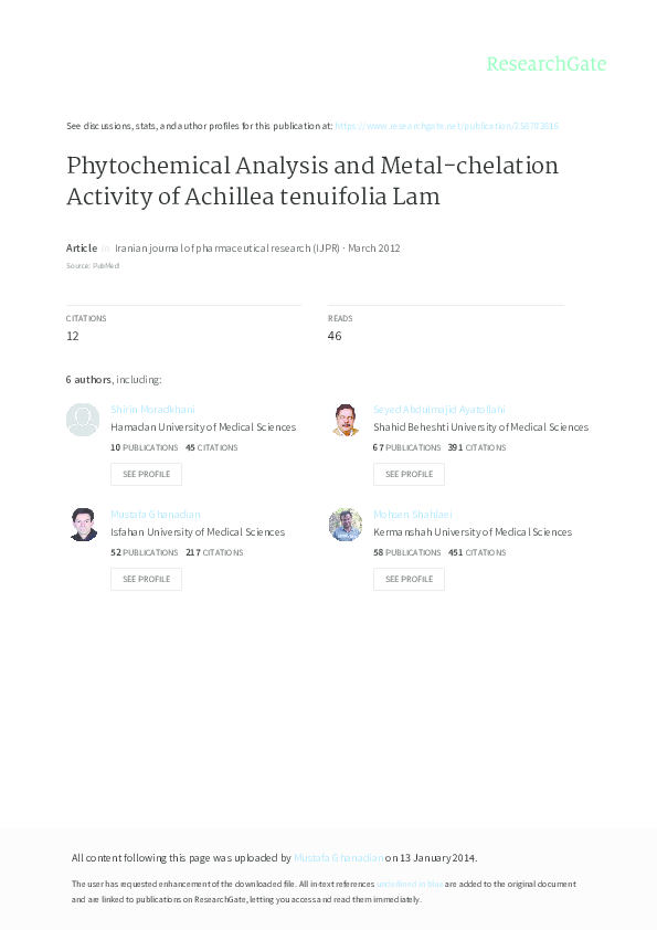 (PDF) Phytochemical Analysis and Metal-chelation Activity of Achillea ...