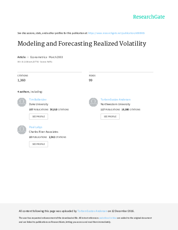 (PDF) Modeling and forecasting realized volatility