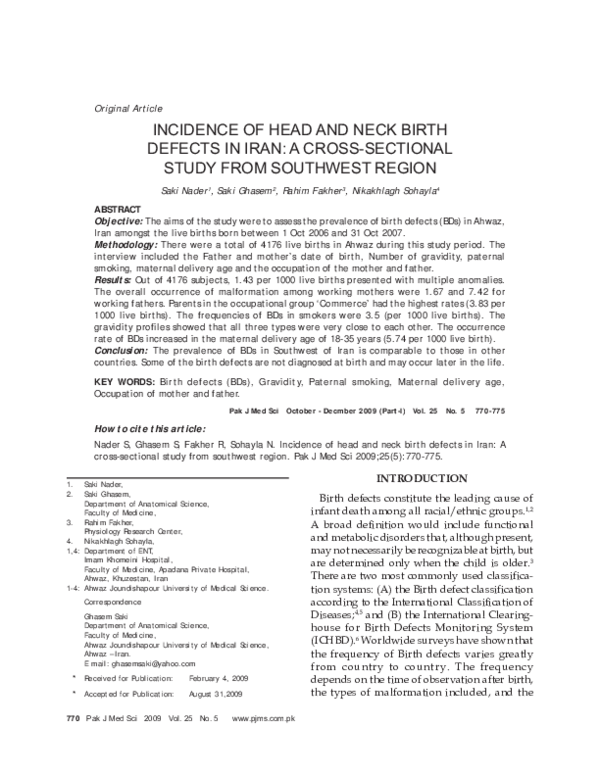 (PDF) Incidence of head and neck birth defects in Iran: A cross ...
