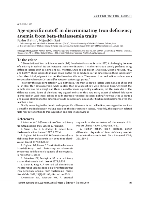 (PDF) Age-specific Cutoff in Discriminating Iron Deficiency Anemia from ...