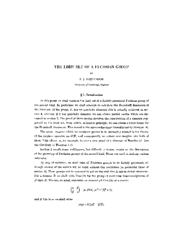 (PDF) The limit set of a Fuchsian group