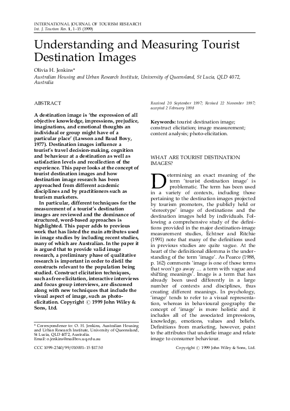 (PDF) Understanding and Measuring Tourist Destination Images