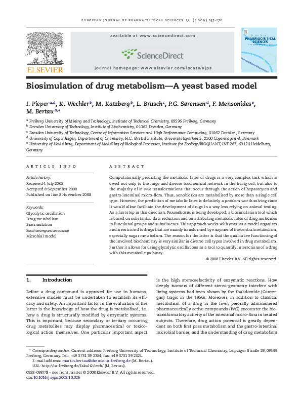 (PDF) Biosimulation of drug metabolism—A yeast based model