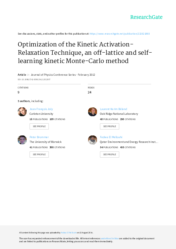 (PDF) Optimization of the Kinetic Activation-Relaxation Technique, an ...