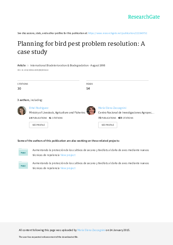 (PDF) Planning for bird pest problem resolution: a case study