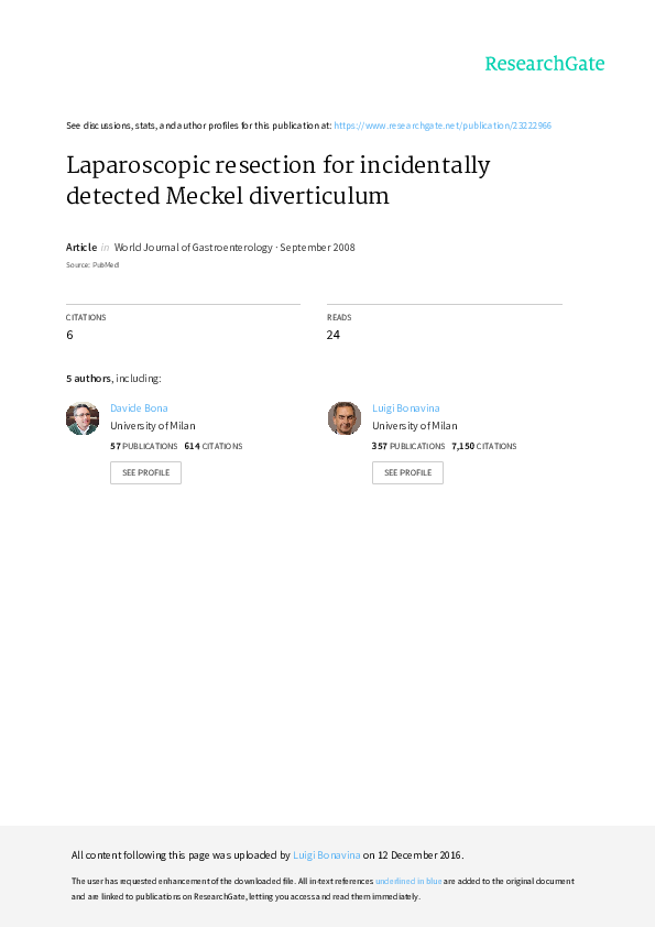 (PDF) Laparoscopic resection for incidentally detected Meckel diverticulum