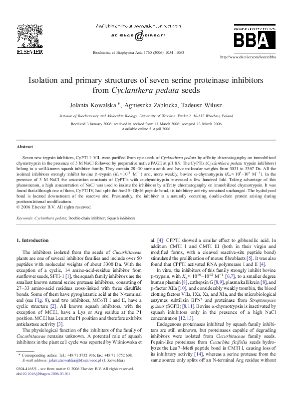 (PDF) Isolation and primary structures of seven serine proteinase ...