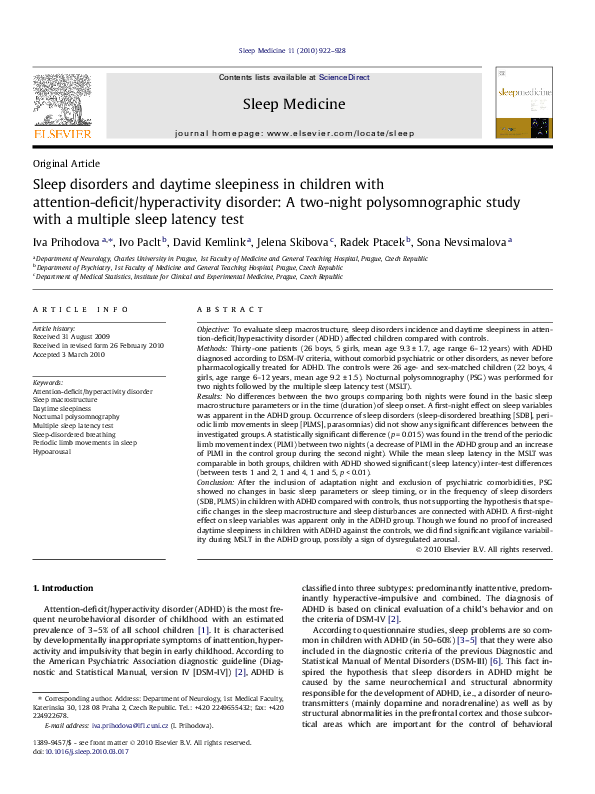 (PDF) Sleep disorders and daytime sleepiness in children with attention-deficit/hyperactivity ...