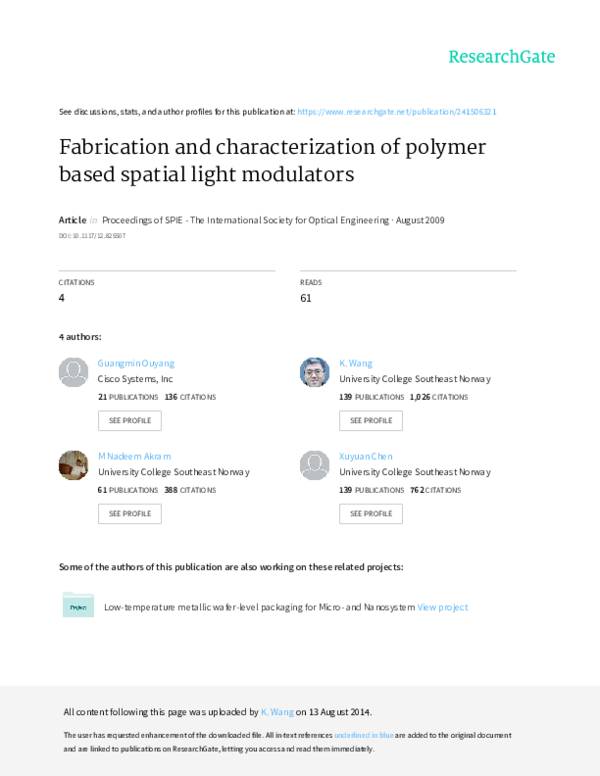 (PDF) Fabrication and characterization of polymer based multimode interference optical splitters