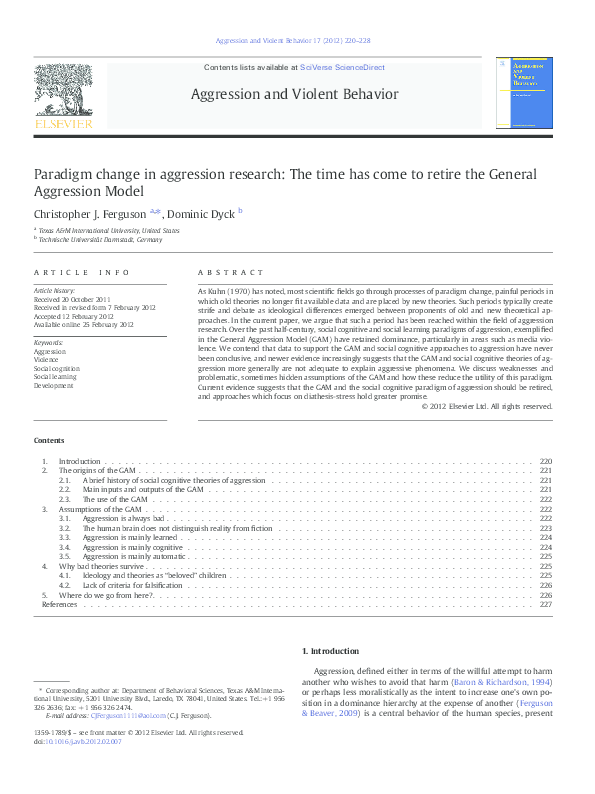 (PDF) Paradigm change in aggression research: The time has come to ...