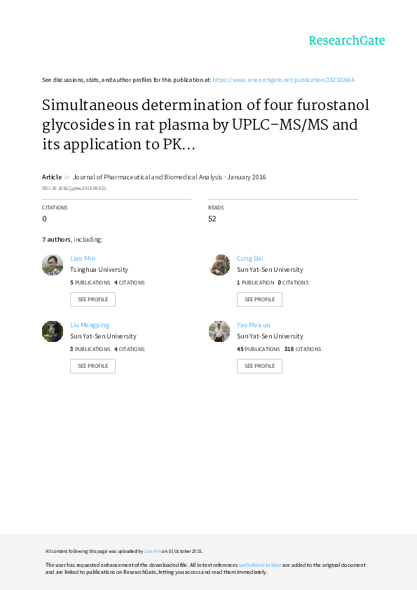 (PDF) Simultaneous determination of four furostanol glycosides in rat plasma by UPLC-MS/MS and ...