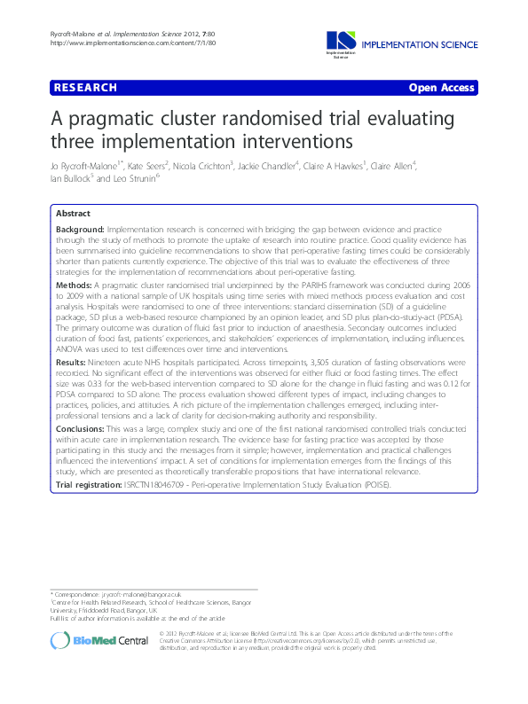 Pdf A Pragmatic Cluster Randomised Trial Evaluating Three Implementation Interventions