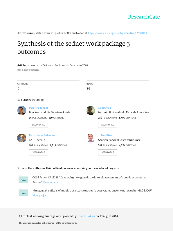 (PDF) Synthesis of the sednet work package 3 outcomes