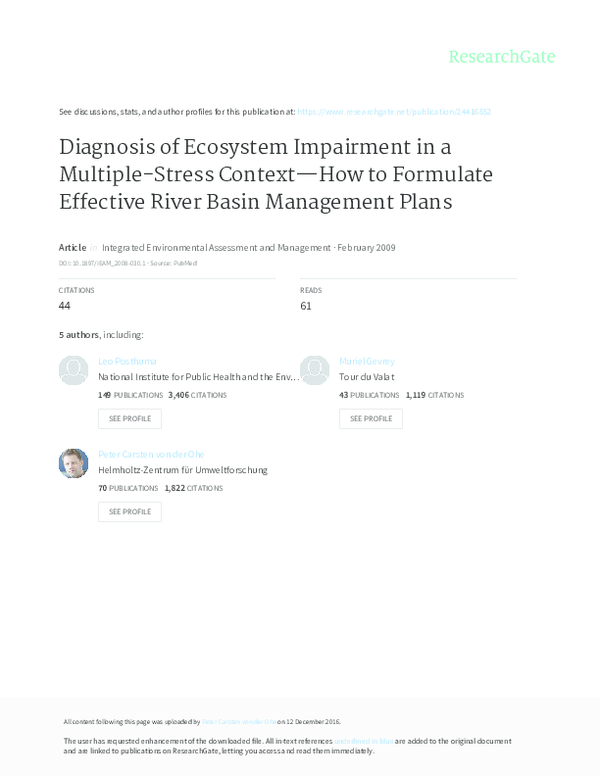 (PDF) Diagnosis of Ecosystem Impairment in a Multiple-Stress Context ...