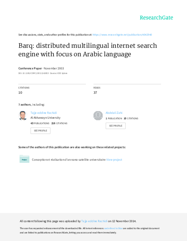 Pdf Barq Distributed Multilingual Internet Search Engine With Focus On Arabic Language