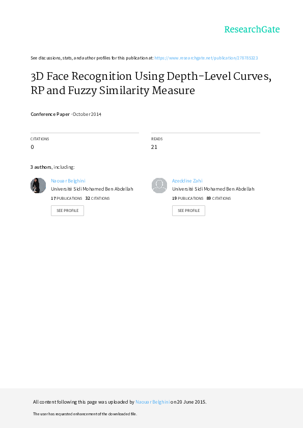 (PDF) 3D Face Recognition Using Depth-Level Curves, RP and Fuzzy Similarity Measure