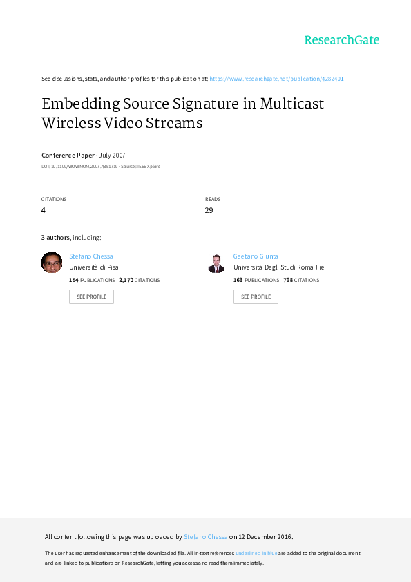 (PDF) Embedding Source Signature in Multicast Wireless Video Streams