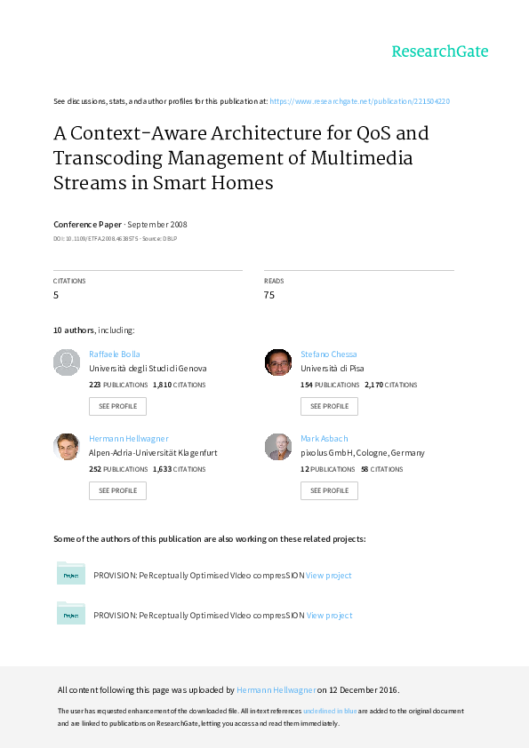 Pdf A Context Aware Architecture For Qos And Transcoding Management Of Multimedia Streams In