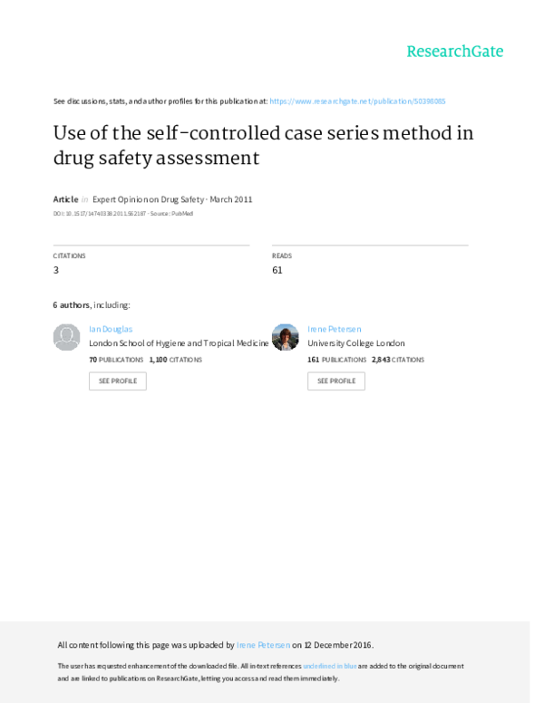 (PDF) Use of the self-controlled case series method in drug safety assessment | Ian Douglas ...