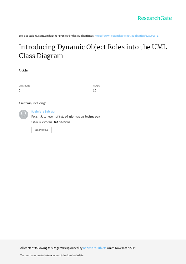 (PDF) Introducing Dynamic Object Roles Into the Uml Class Diagram ... (PDF) Introducing Dynamic Object Roles Into the Uml Class Diagram ...