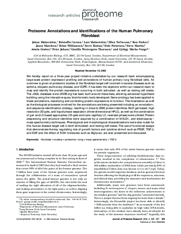 (PDF) Proteome annotations and identifications of the human pulmonary ...
