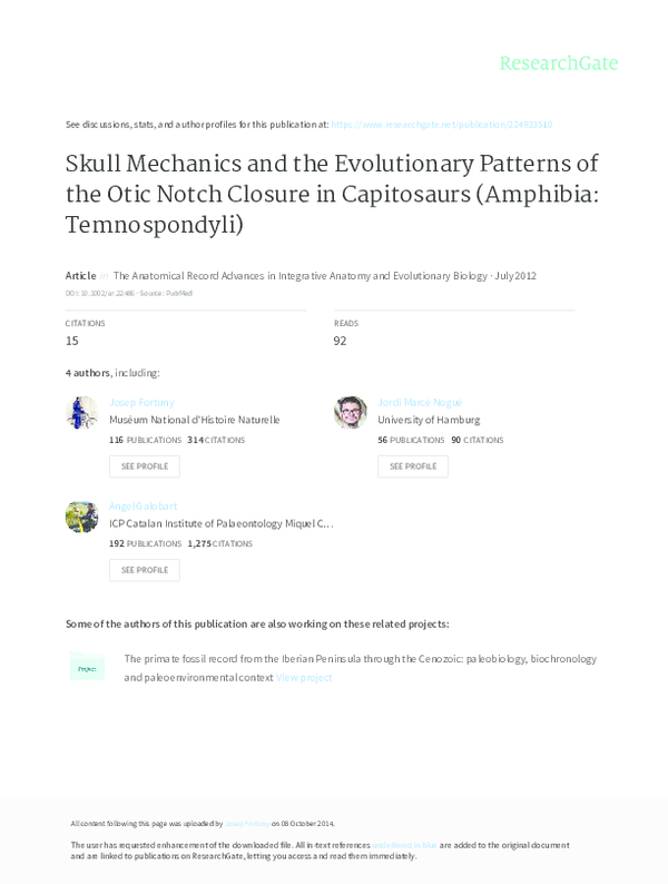 (PDF) Skull Mechanics and the Evolutionary Patterns of the Otic Notch ...