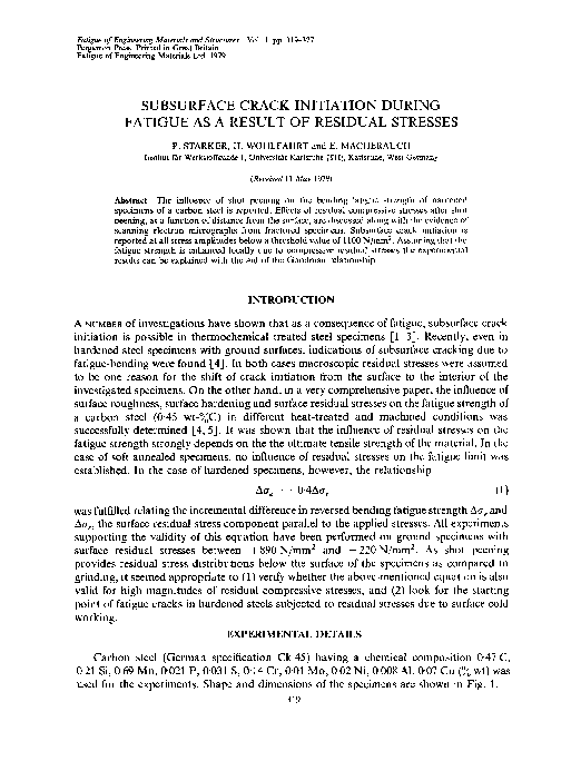 Pdf Subsurface Crack Initiation During Fatigue As A Result Of Residual Stresses