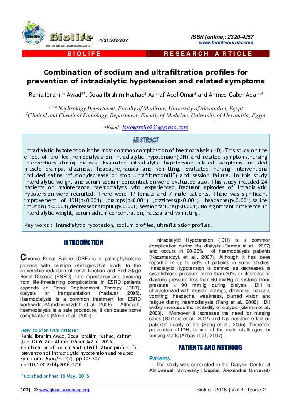 (PDF) Combination of sodium and ultrafiltration profiles for prevention ...
