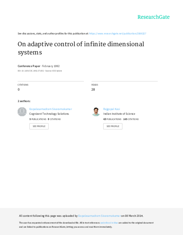 (PDF) On adaptive control of infinite dimensional systems
