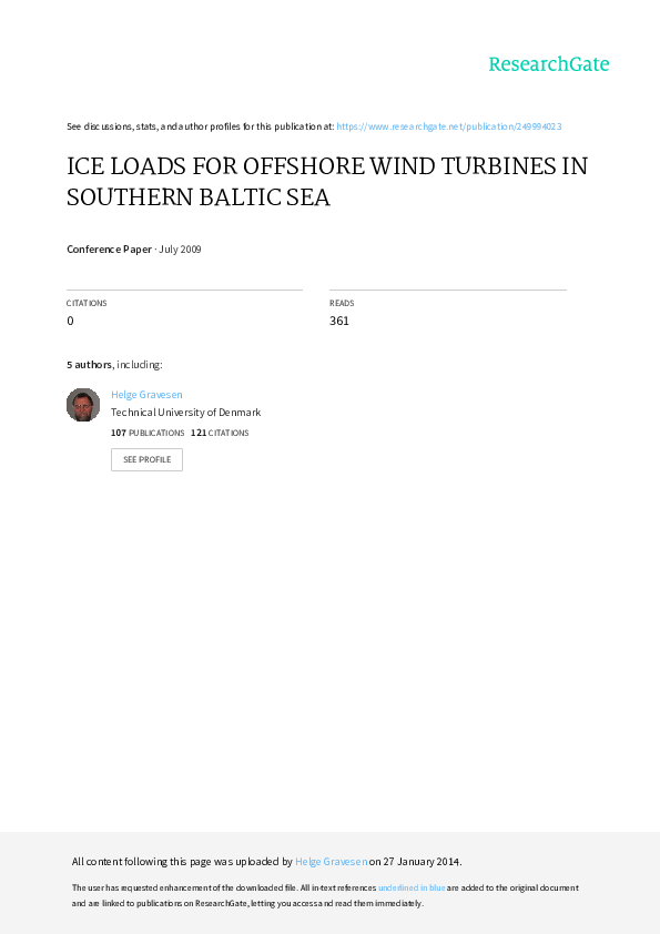 (PDF) Ice Loads for Offshore Wind Turbines in Southern Baltic Sea